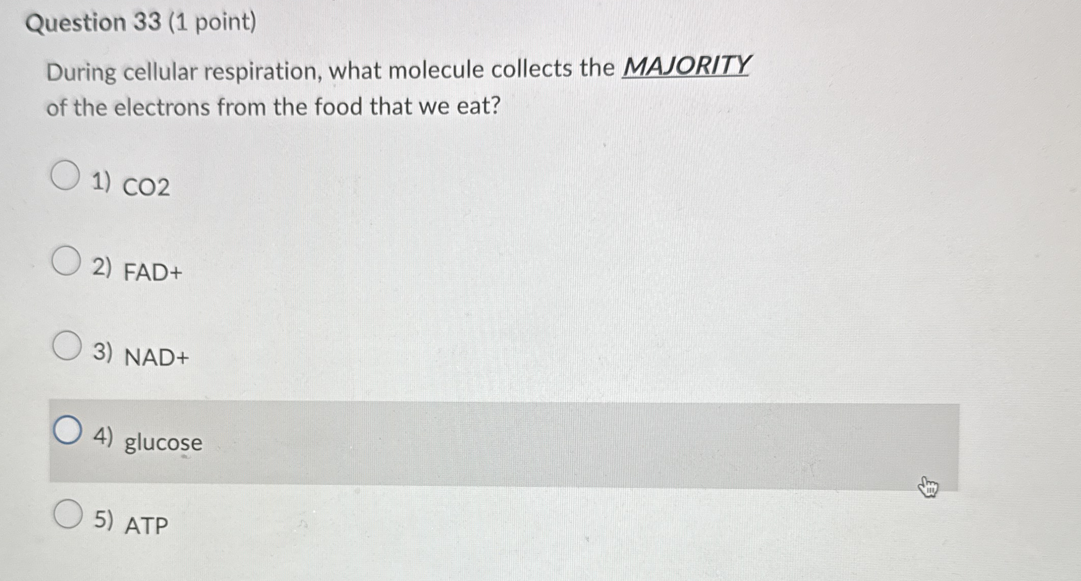 Solved Question 33 (1 ﻿point)During cellular respiration, | Chegg.com