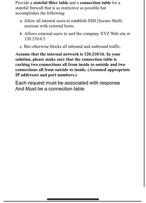 Solved Provide a stateful filter table and a connection | Chegg.com