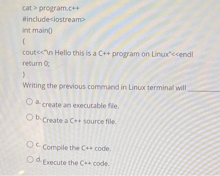 Solved cat > program.c++ #include> int main() \{ cout