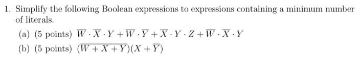Solved 1 Simplify The Following Boolean Expressions To 2746