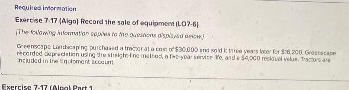 Solved Required information Exercise 7-17 (Algo) Record the | Chegg.com