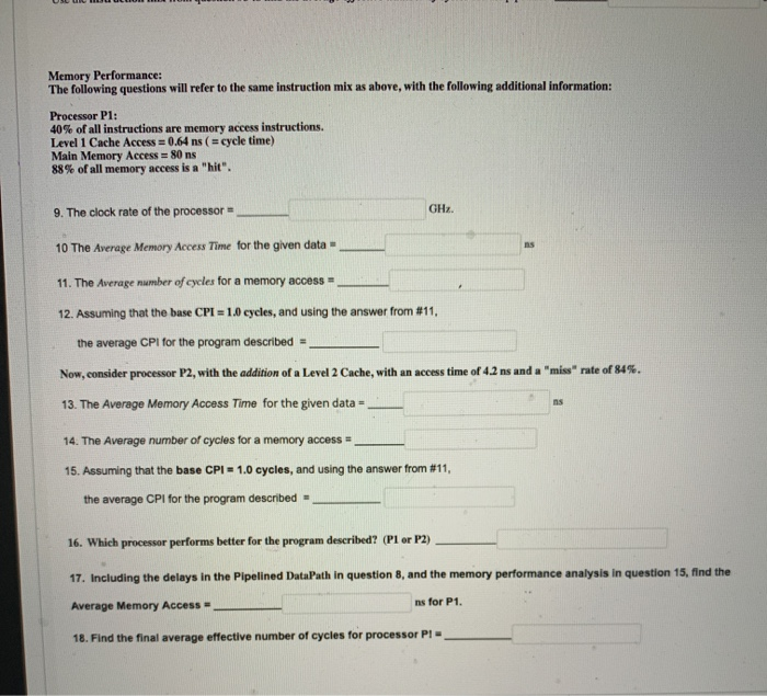 Solved Memory Performance: The following questions will | Chegg.com