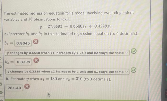 The estimated regression equation for a model | Chegg.com