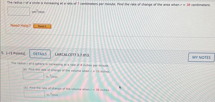 Solved The radius r of a circle is increasing at a rate of 7 | Chegg.com