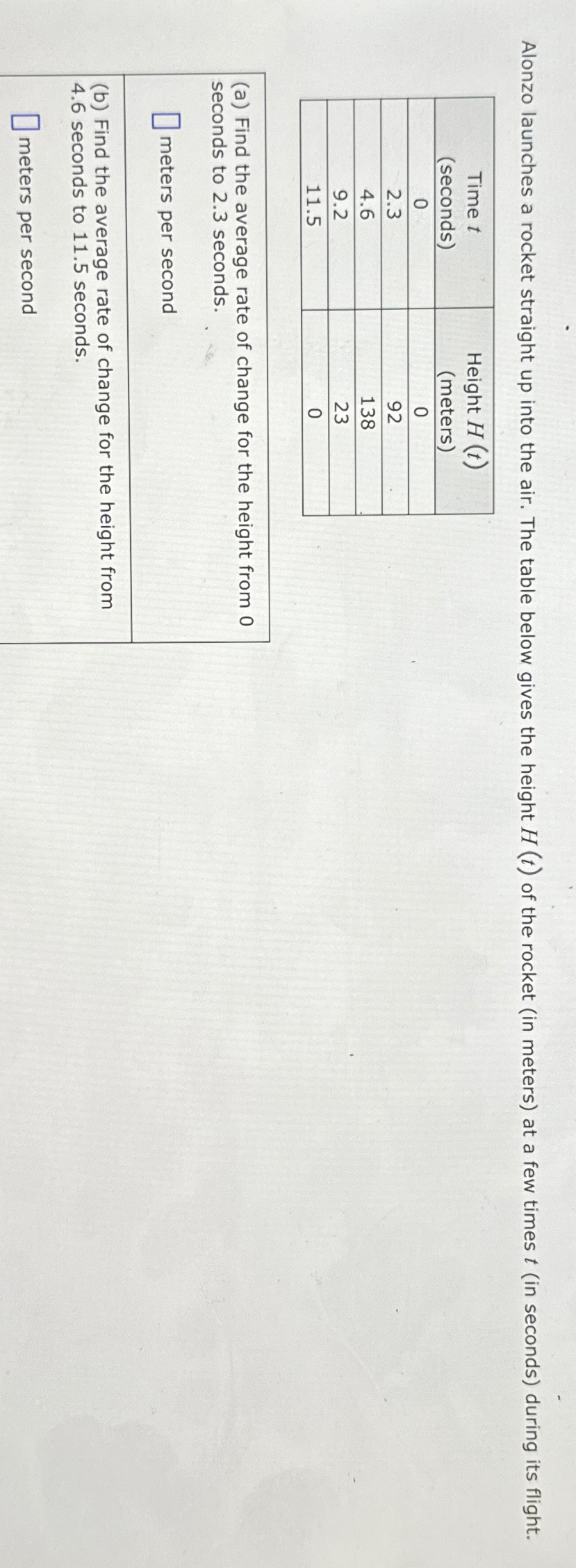 Solved Alonzo launches a rocket straight up into the air. | Chegg.com