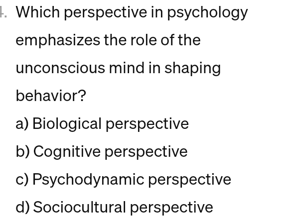 Solved Which perspective in psychology emphasizes the role | Chegg.com