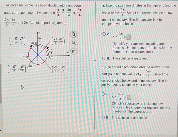 Solved The given unit circle has been divided into eight | Chegg.com