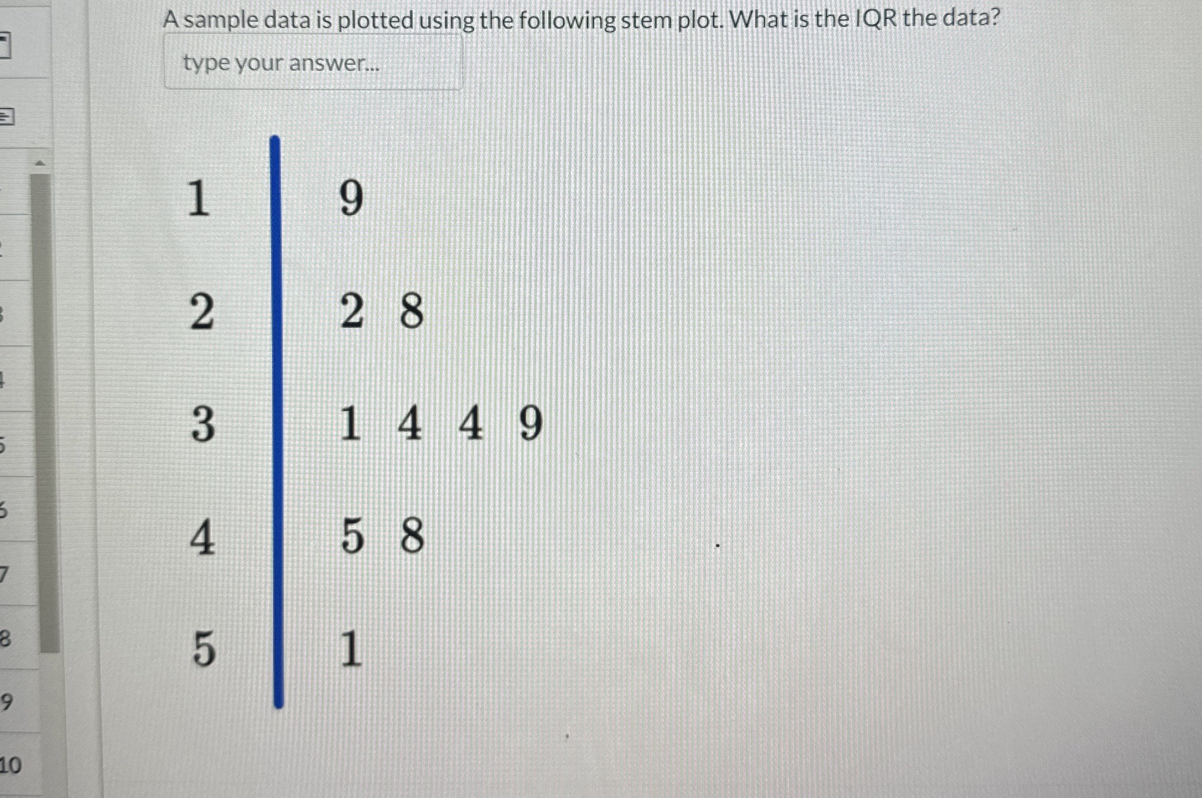 Solved A sample data is plotted using the following stem | Chegg.com
