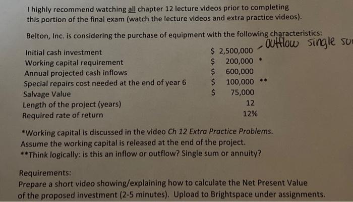 Solved I highly recommend watching all chapter 12 lecture | Chegg.com