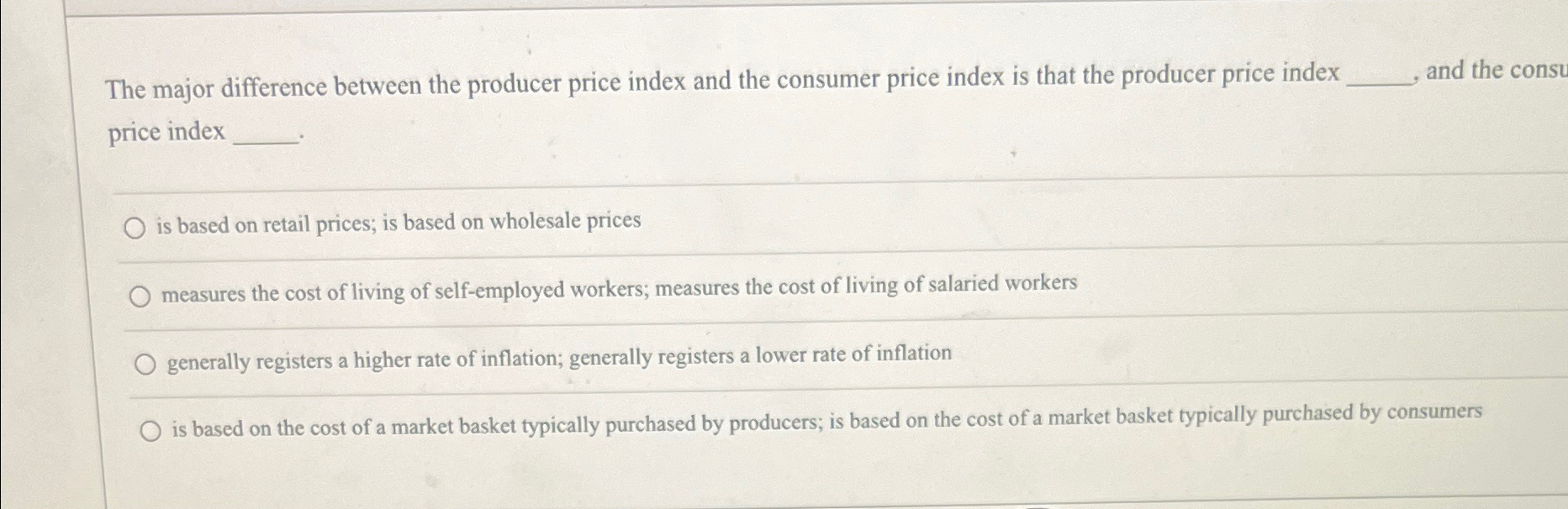 Solved The major difference between the producer price index | Chegg.com