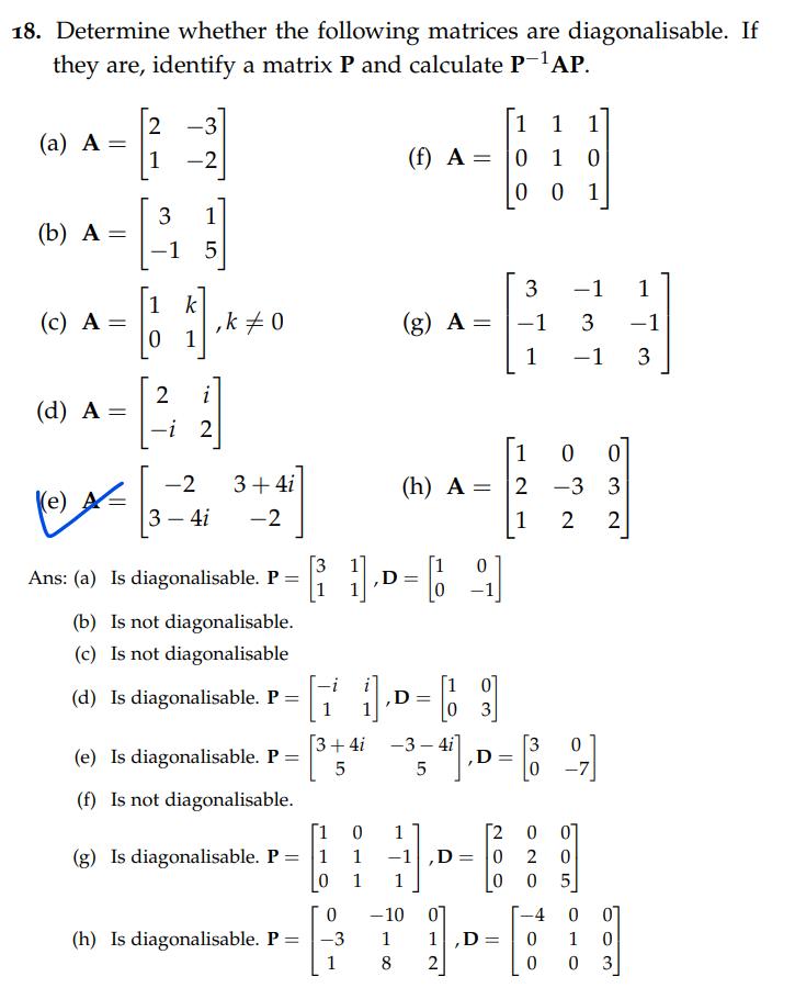 Solved Determine whether the following matrices are | Chegg.com