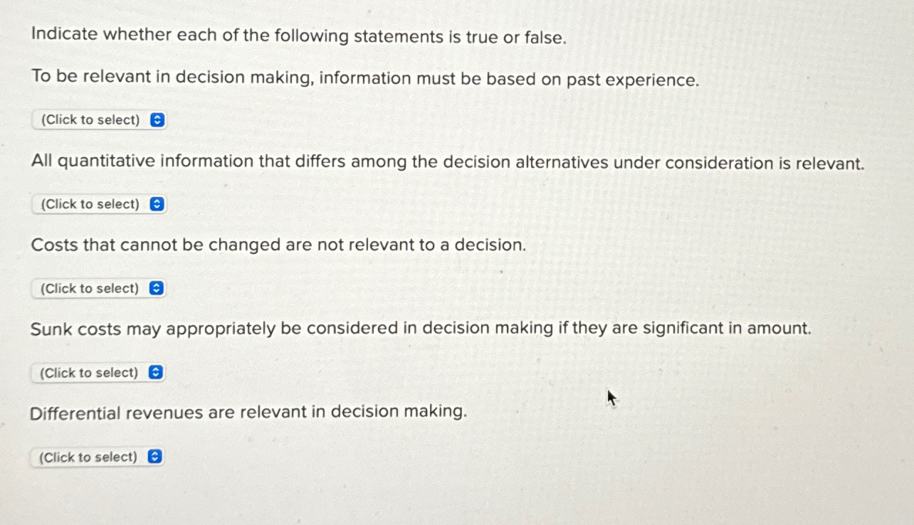 Solved Indicate whether each of the following statements is | Chegg.com