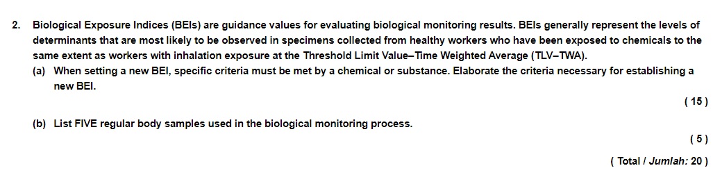Solved Biological Exposure Indices (BEls) ﻿are guidance | Chegg.com