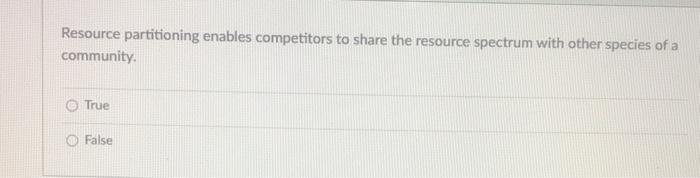 Solved Resource partitioning enables competitors to share | Chegg.com