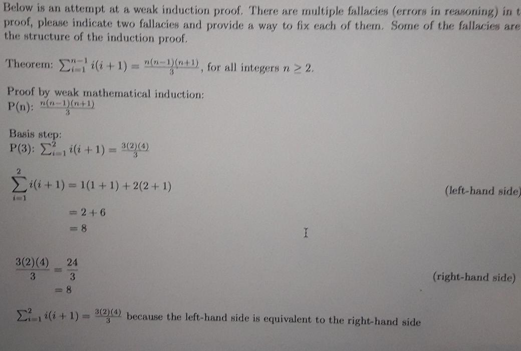 Solved Below is an attempt at a weak induction proof. There | Chegg.com