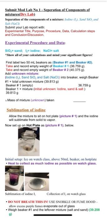 Solved Submit Mod Lab No 1 - Seperation of Components of | Chegg.com