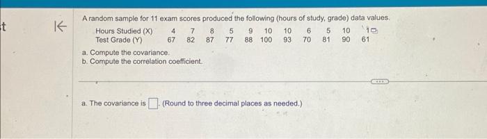Solved a. The covariance is (Round to three decimal places | Chegg.com