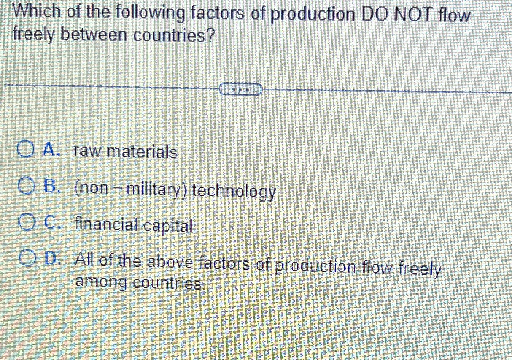Solved Which of the following factors of production DO NOT | Chegg.com