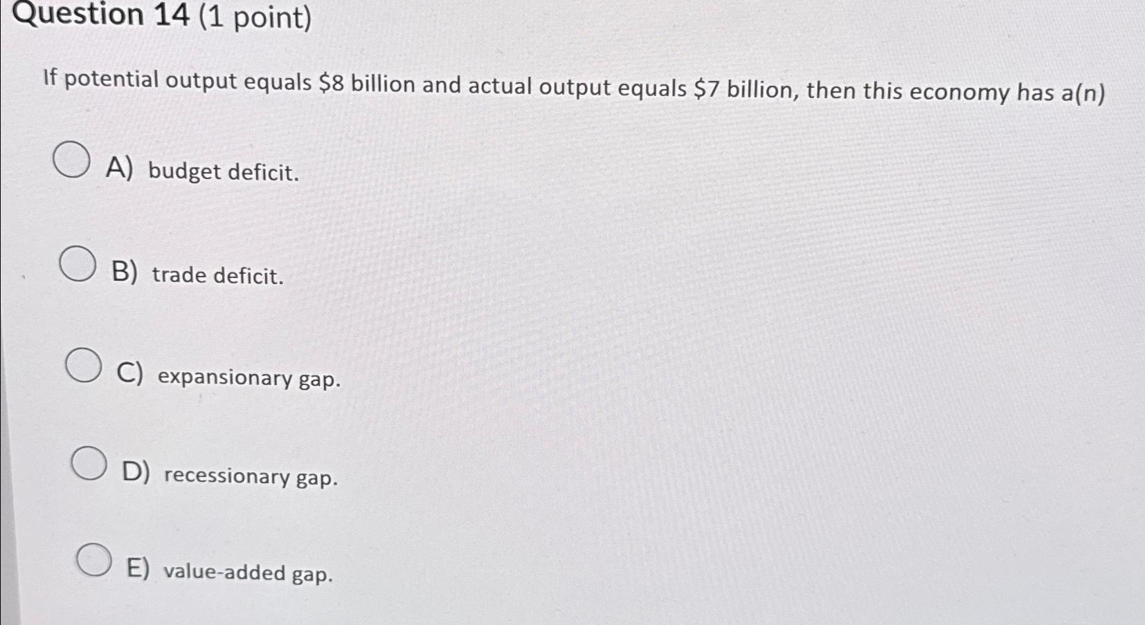 Solved Question 14 (1 ﻿point)If potential output equals $8 | Chegg.com