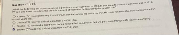 Solved Question 17 of 75. All of the following taxpayers | Chegg.com