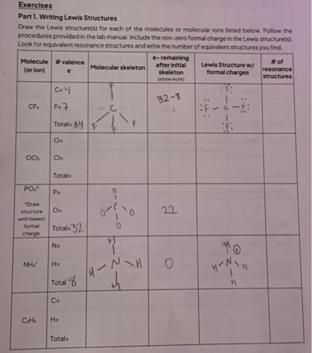 Solved Exercises Part 1. Writing Lewis Structures | Chegg.com