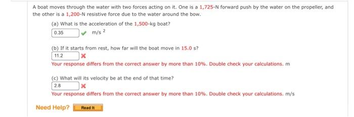 Solved A boat moves through the water with two forces acting | Chegg.com