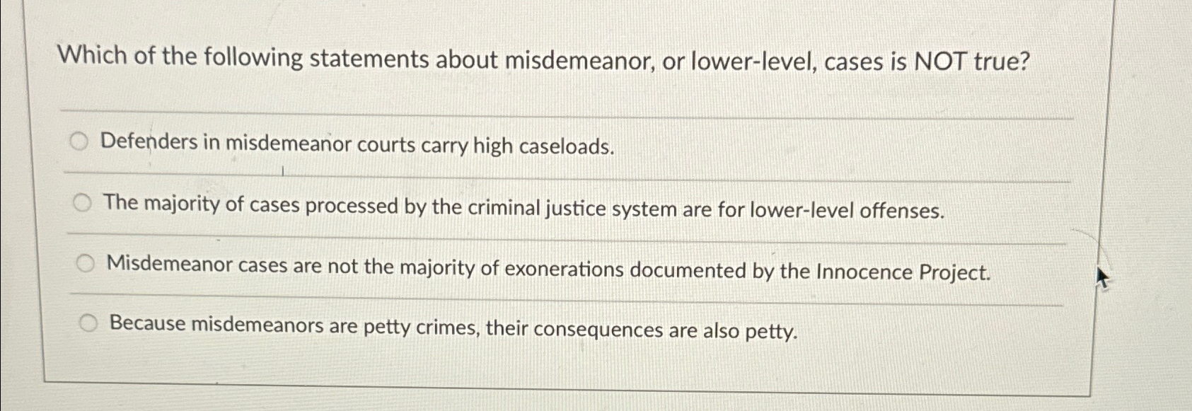 Solved Which of the following statements about misdemeanor, | Chegg.com