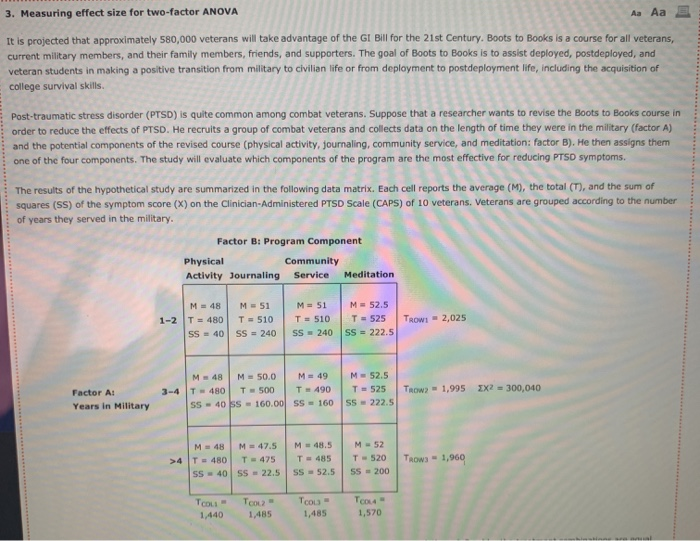 Solved 3. Measuring effect size for two-factor ANOVA Aa Aa | Chegg.com