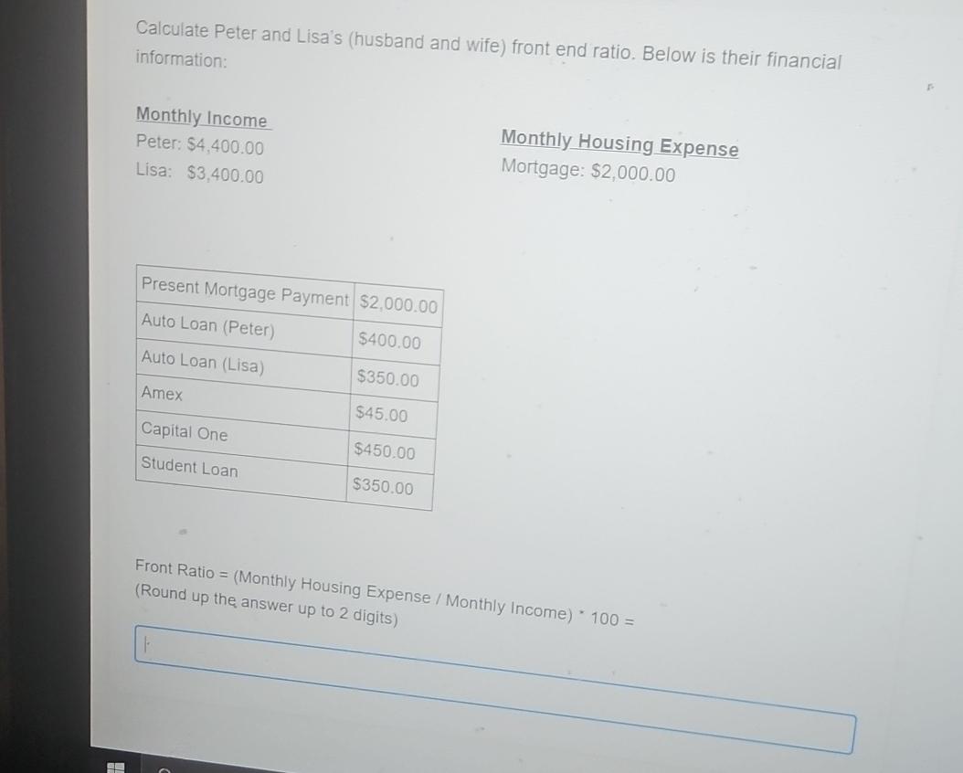 Solved Calculate Peter and Lisa's (husband and wife) ﻿front | Chegg.com