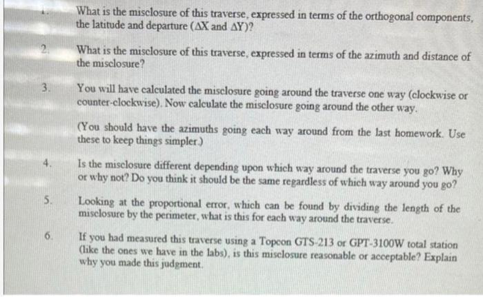 Solved What is the misclosure of this traverse, expressed in | Chegg.com