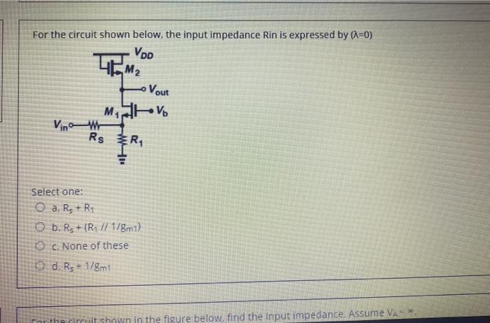 Solved For the circuit shown below, the input impedance Rin | Chegg.com