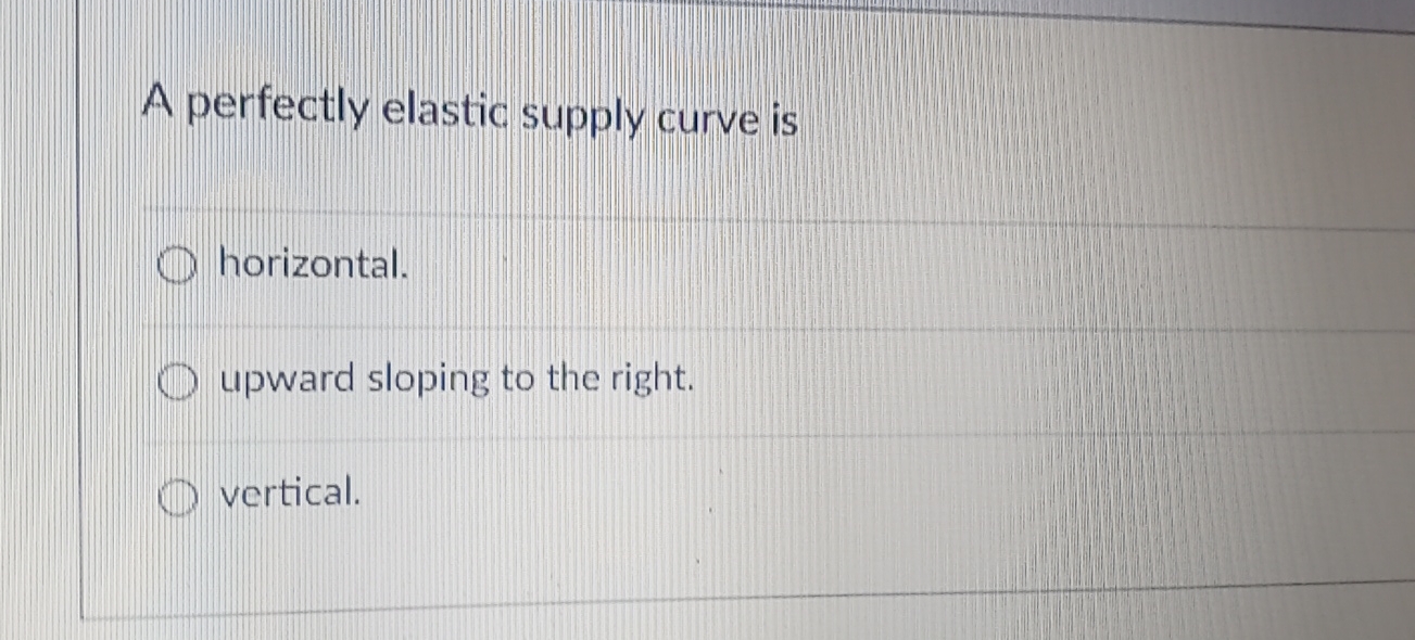 Solved A perfectly elastic supply curve ishorizontal.upward | Chegg.com
