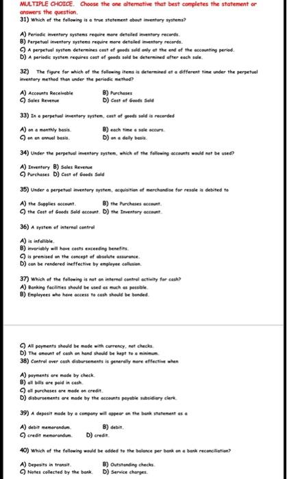 Solved MULTIPLE CHOICE. Choose the one alternative that best | Chegg.com