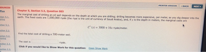 Solved PRINTER VERSION BACK NET BOURCES Chapter 5, Section | Chegg.com