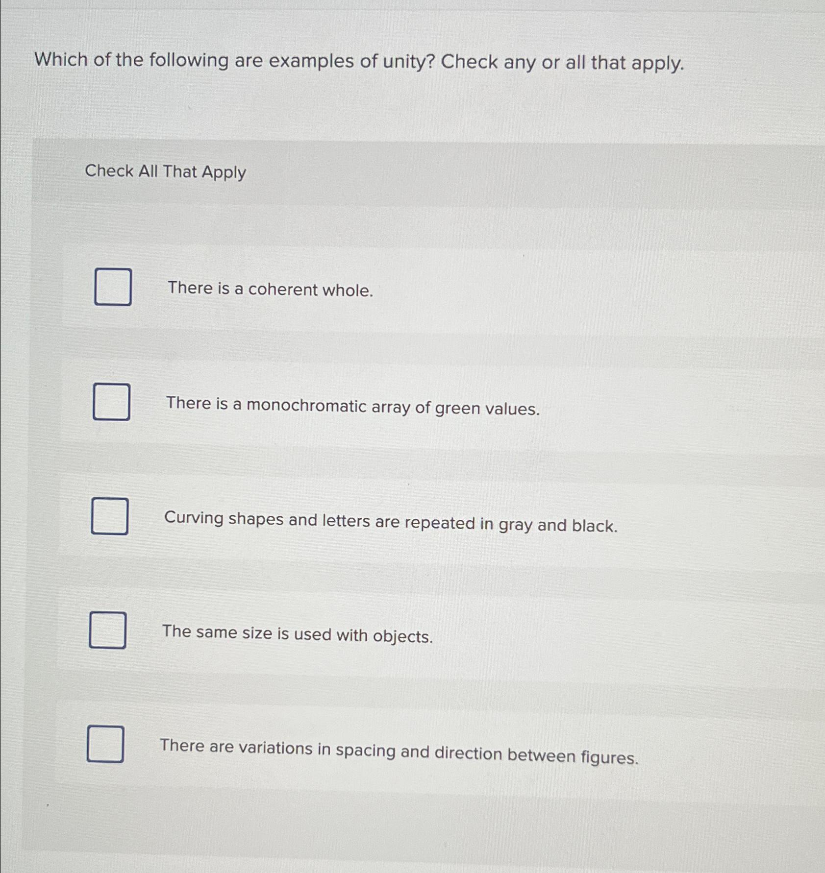 Which of the following are examples of unity? Check | Chegg.com