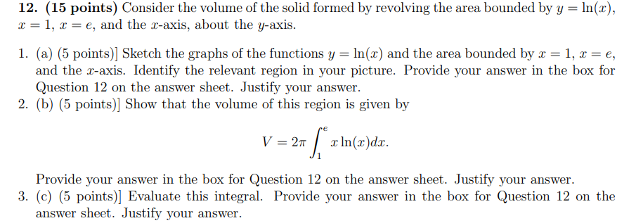 Solved (15 ﻿points) ﻿Consider the volume of the solid formed | Chegg.com