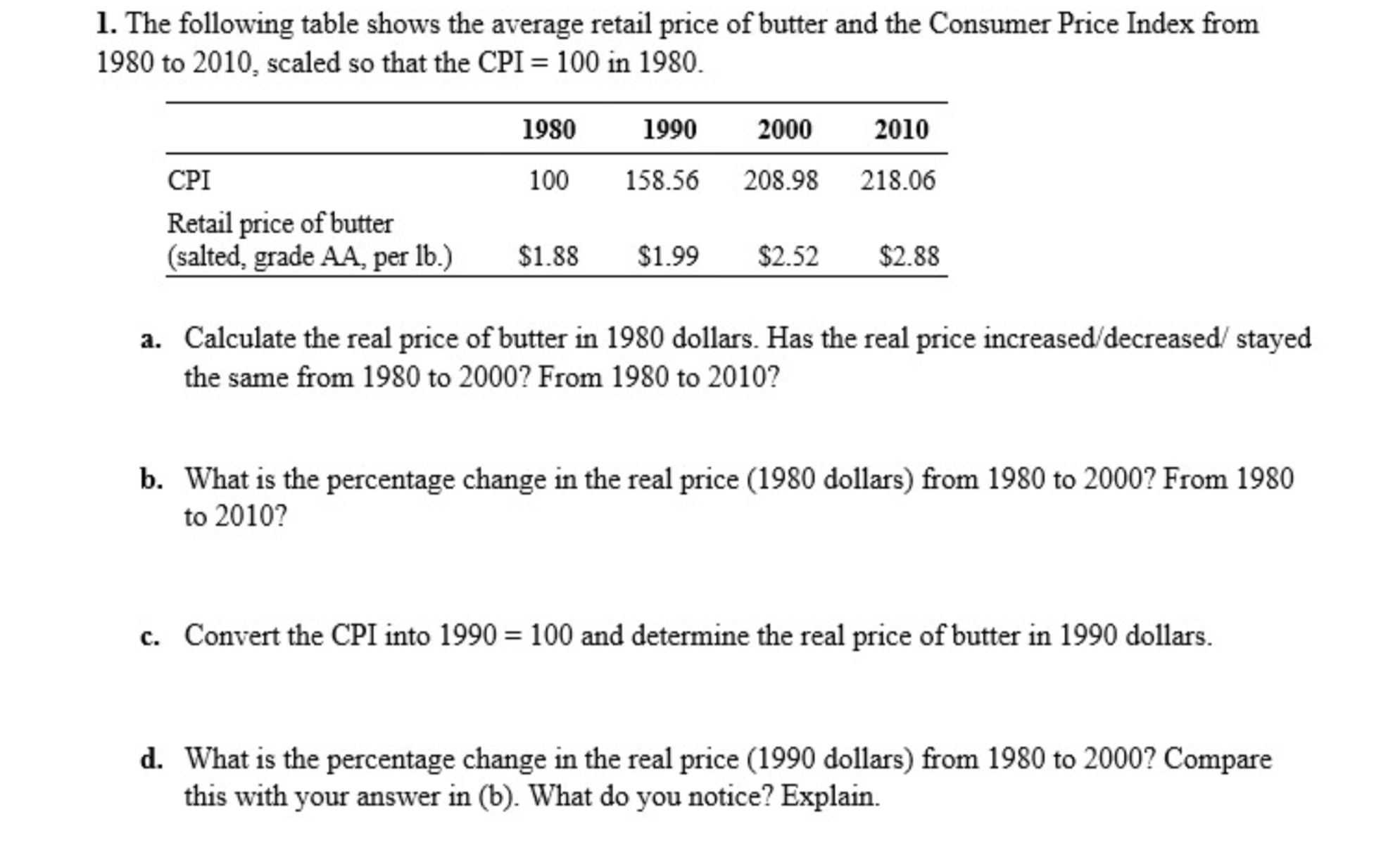 Solved The following table shows the average retail price of | Chegg.com