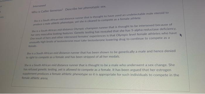 Intersexed Maria Jose Martinez Patino was a Spanish | Chegg.com