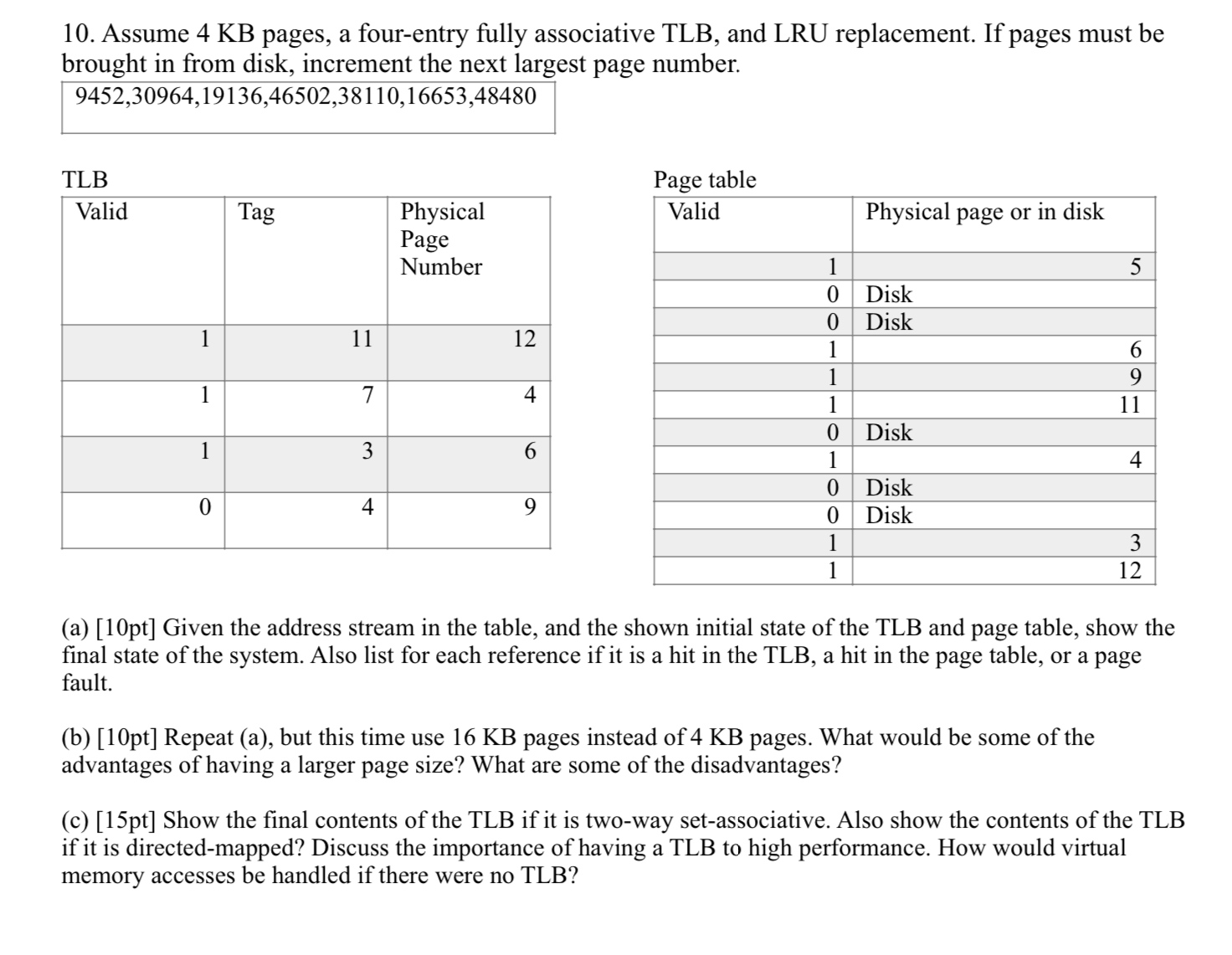 Solved 10. ﻿Assume 4 ﻿KB pages, a four-entry fully | Chegg.com