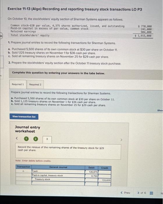 Solved Exercise 11-13 (Algo) Recording and reporting | Chegg.com