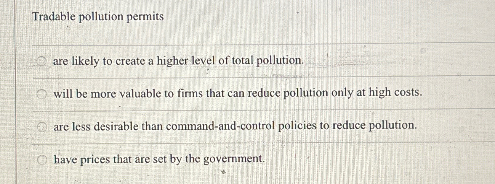 Solved Tradable pollution permitsare likely to create a | Chegg.com