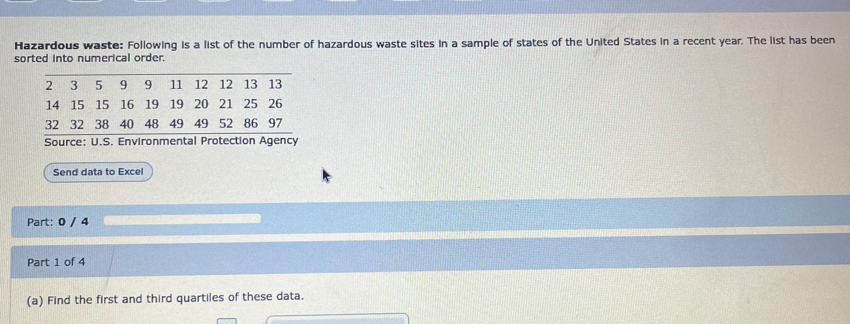 Solved Hazardous waste: Following is a list of the number of | Chegg.com