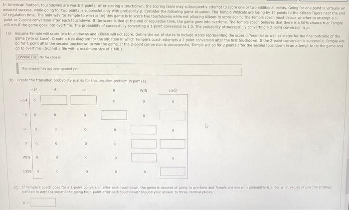 Solved In American football touchdowns are worth 6 points. | Chegg.com