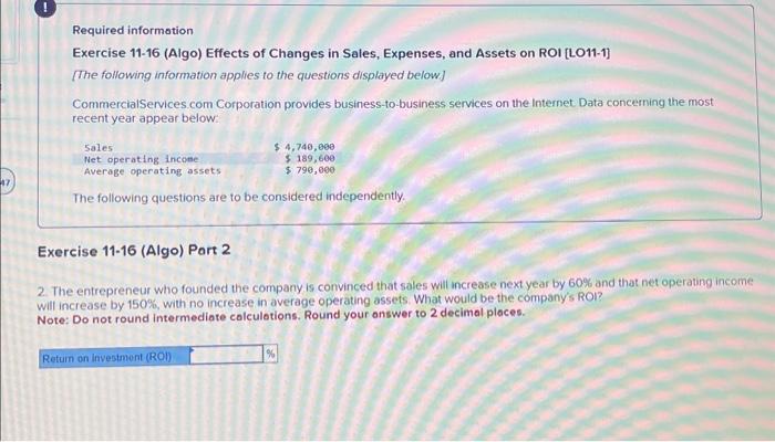 Solved Required informetion Exercise 11-16 (Algo) Effects of | Chegg.com
