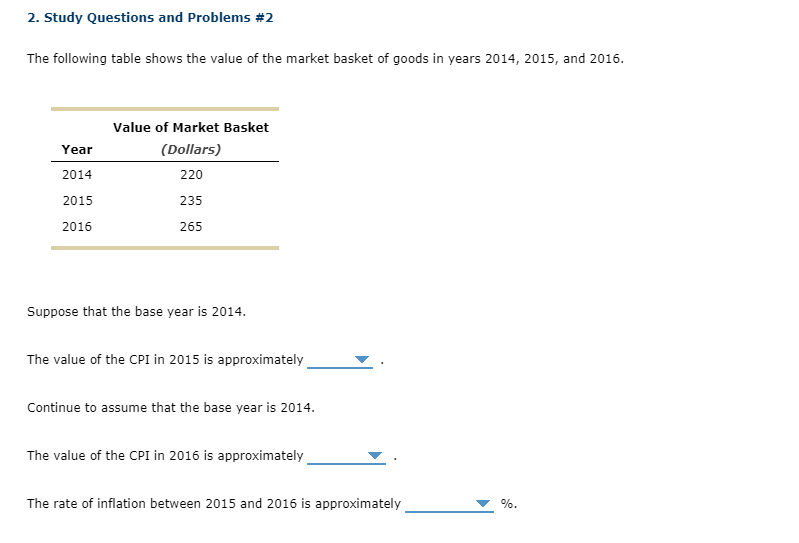 Solved Study Questions and Problems #2The following table | Chegg.com