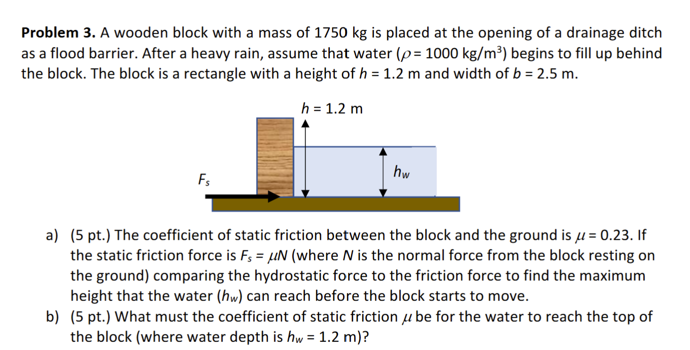 Solved \rho =1000k(g)/(m^(3)) ﻿h=1.2m and width of b=2.5m. | Chegg.com