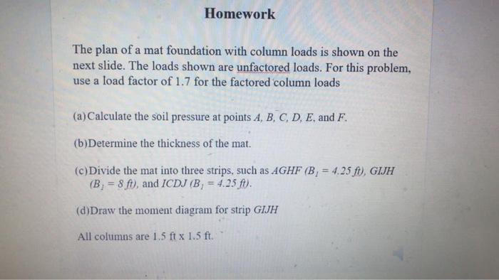 Solved Homework The plan of a mat foundation with column | Chegg.com