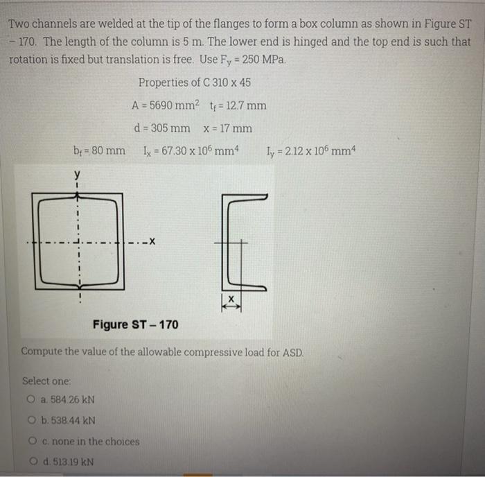 Two channels are welded at the tip of the flanges to | Chegg.com