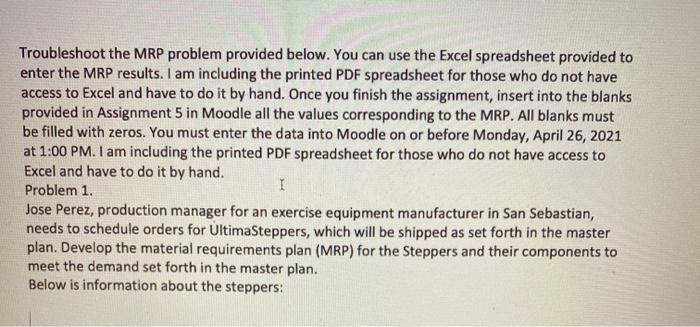Solved Troubleshoot the MRP problem provided below. You can | Chegg.com