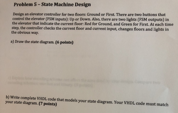 Solved Problem 5 - State Machine Design Design an elevator | Chegg.com